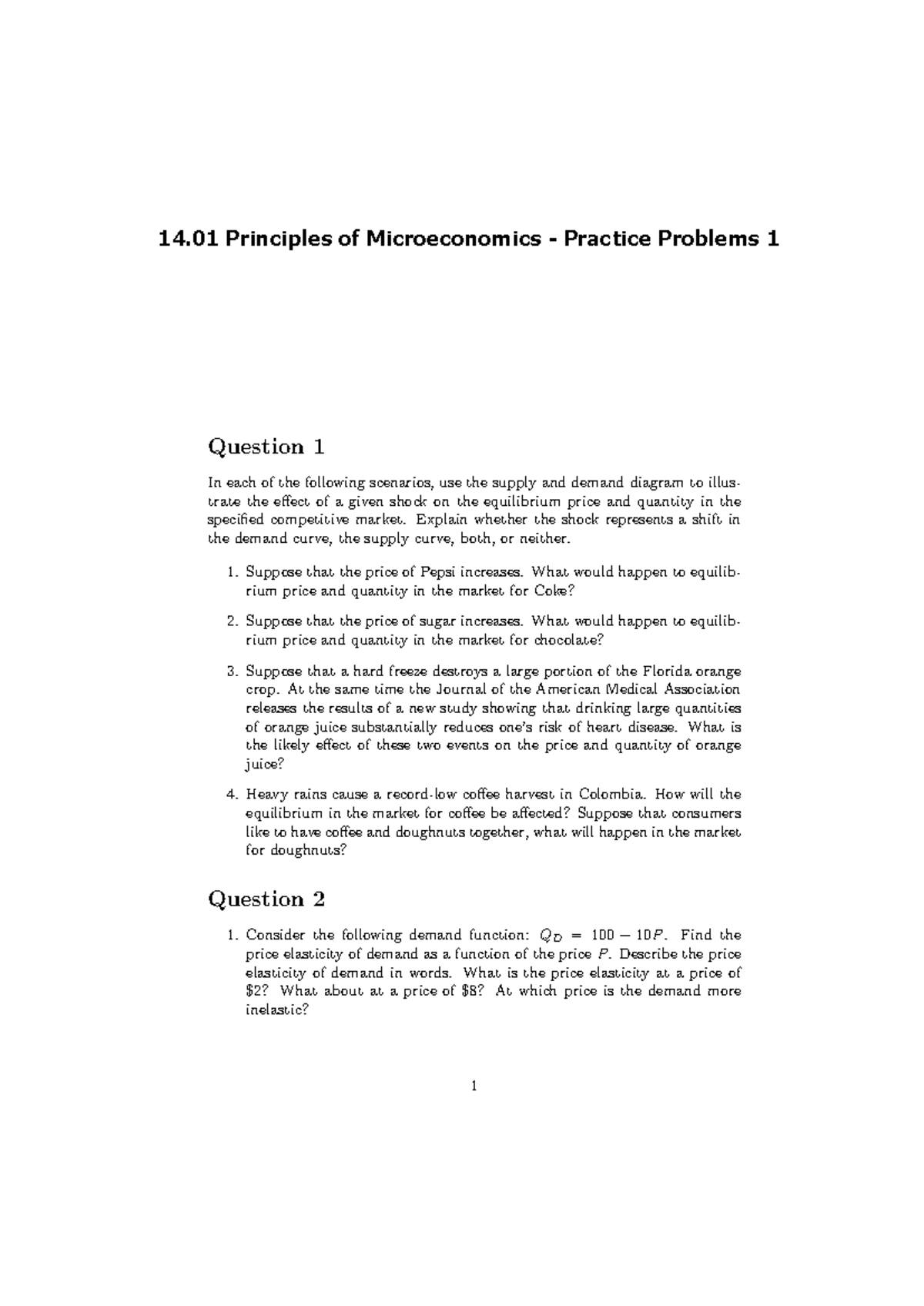 14.01 Principles of Microeconomics - Practice Problems 1 - 14 ...