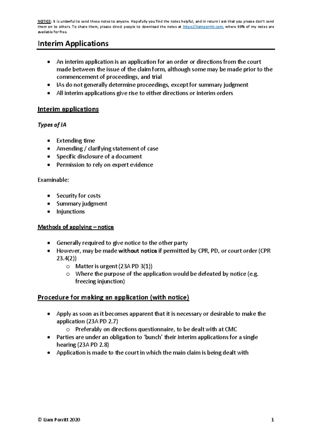 09 Interim Applications - NOTICE: It is unlawful to send these notes to ...