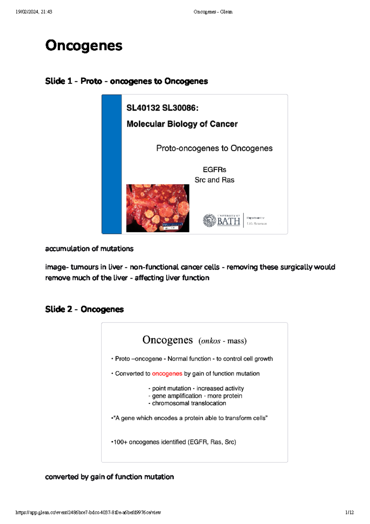 Oncogenes Lecture - Oncogenes Slide 1 - Proto - oncogenes to Oncogenes ...