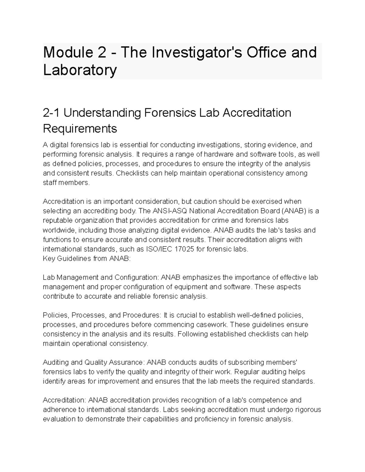 Module 2 - The Investigator's Office and Laboratory - It requires a ...