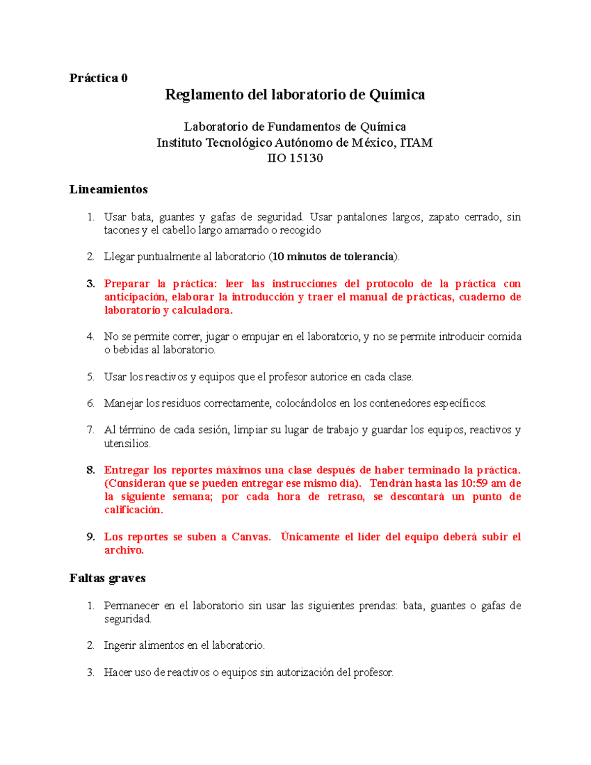 Práctica 00 Seguridad en el laboratorio - Práctica 0 Reglamento del laboratorio de Química - Studocu