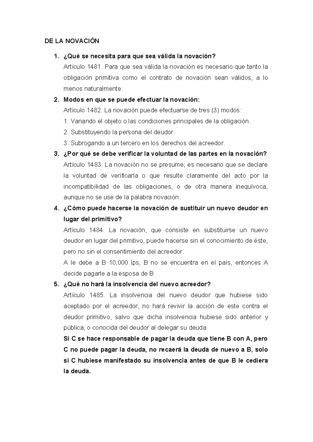 DE LA Novación - NOVACION - DE LA NOVACIÓN ¿Qué se necesita para que ...