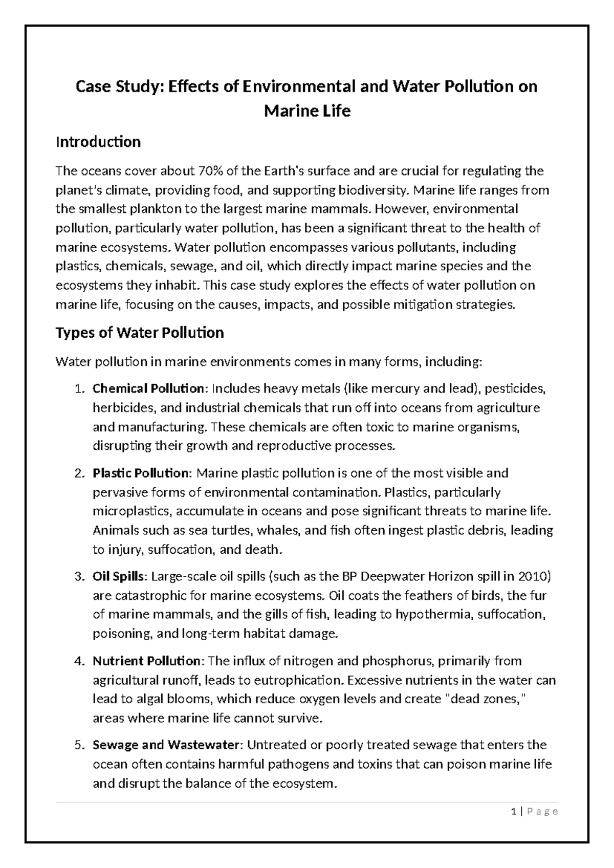 Case Study evs 2 - Case Study: Effects of Environmental and Water ...