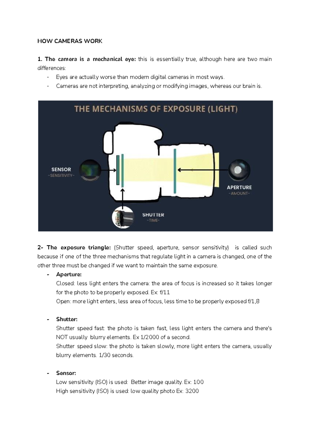 Intro to photo, apuntes - HOW CAMERAS WORK The camera is a mechanical ...