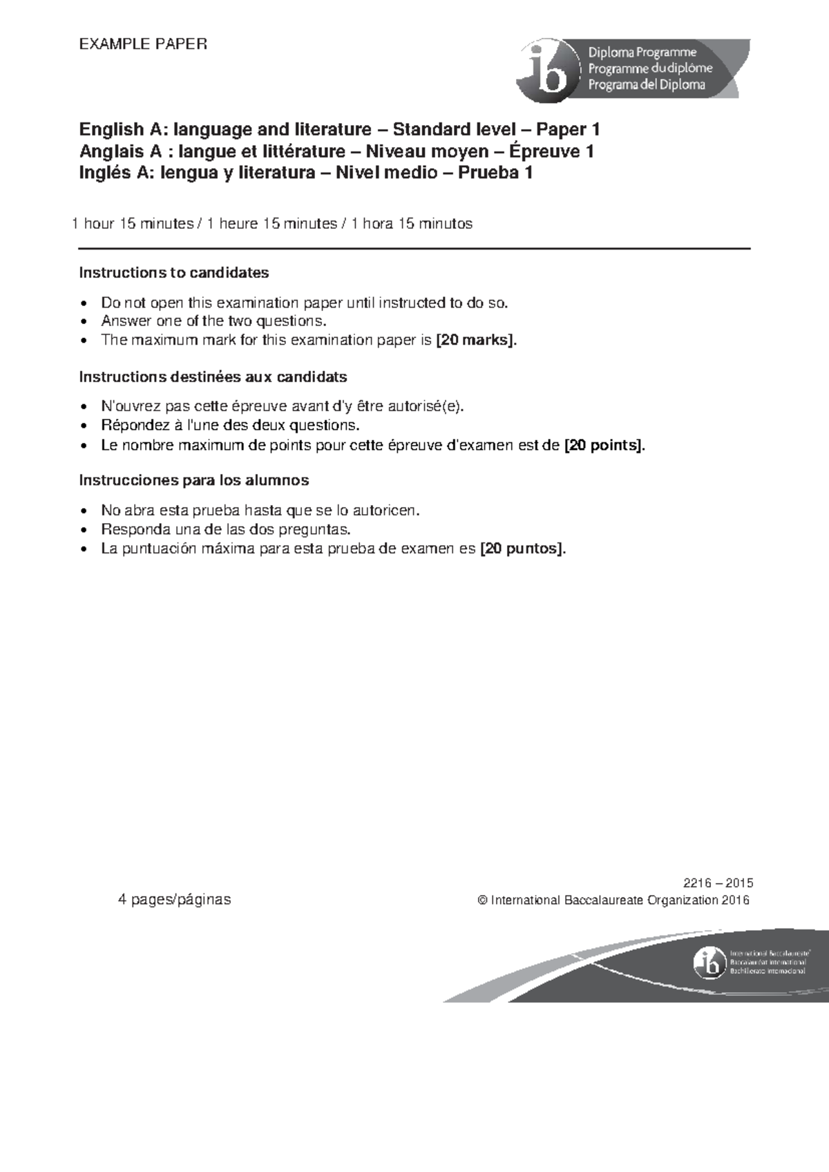 LL-p1 example paper-SL en copy - EXAMPLE PAPER English A: language and ...