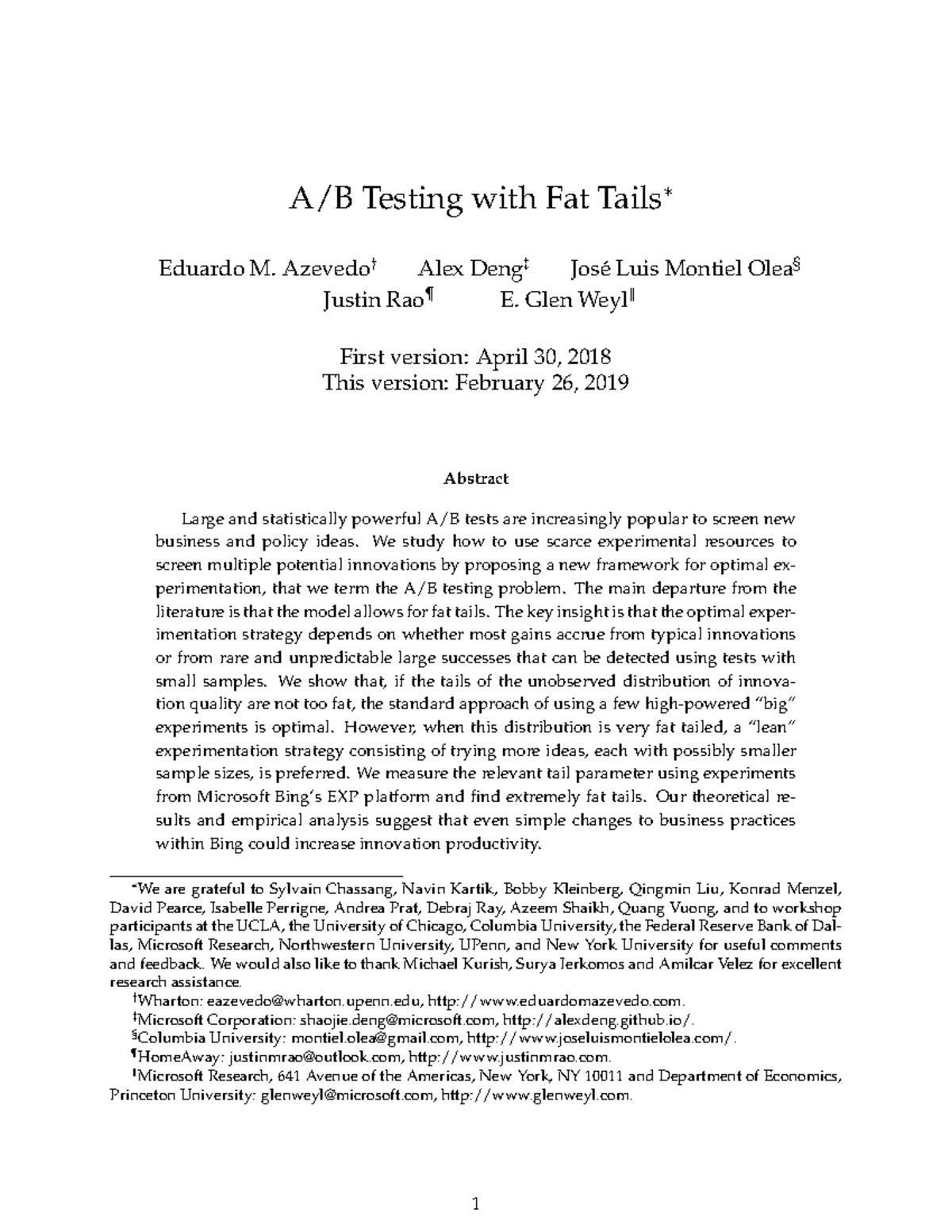 A:B Testing with Fat Tails - A/B Testing with Fat Tails ∗ Eduardo M ...