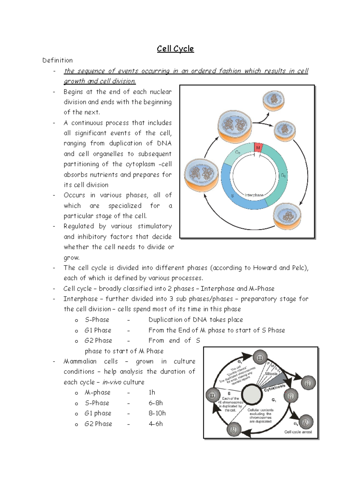 Cell Cycle - Cell Cycle Definition the sequence of events occurring in ...