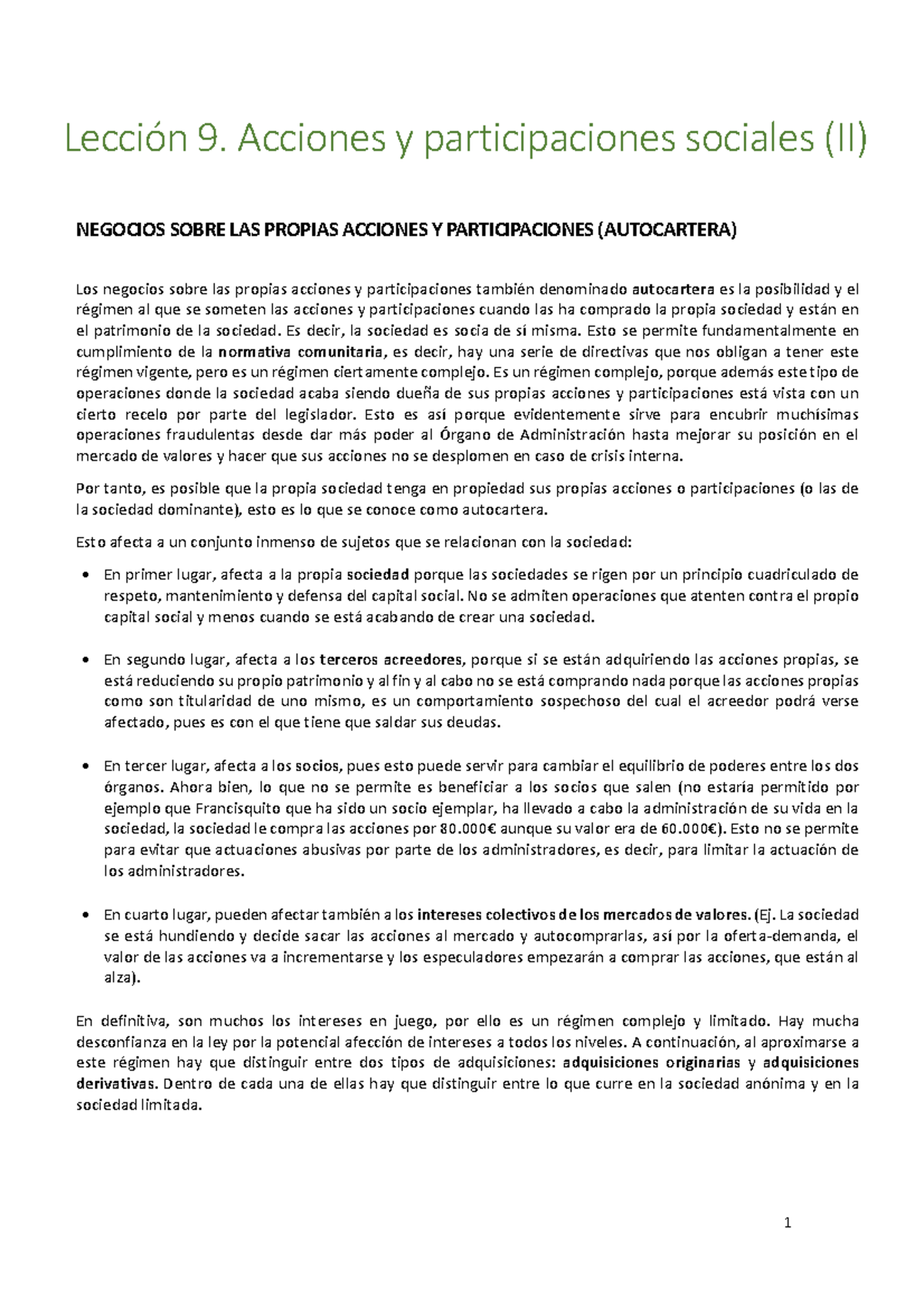 Apuntes sobre autocartera - Lección 9. Acciones y participaciones ...
