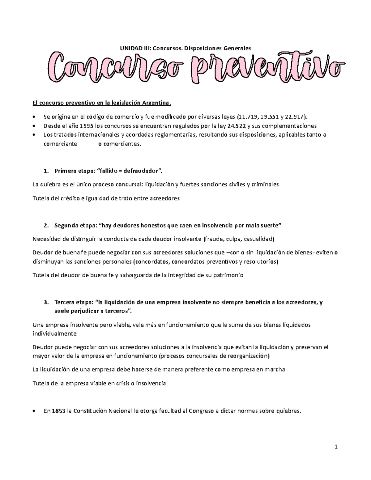 2 y 3- Concursos - UNIDAD III: Concursos. Disposiciones Generales El ...