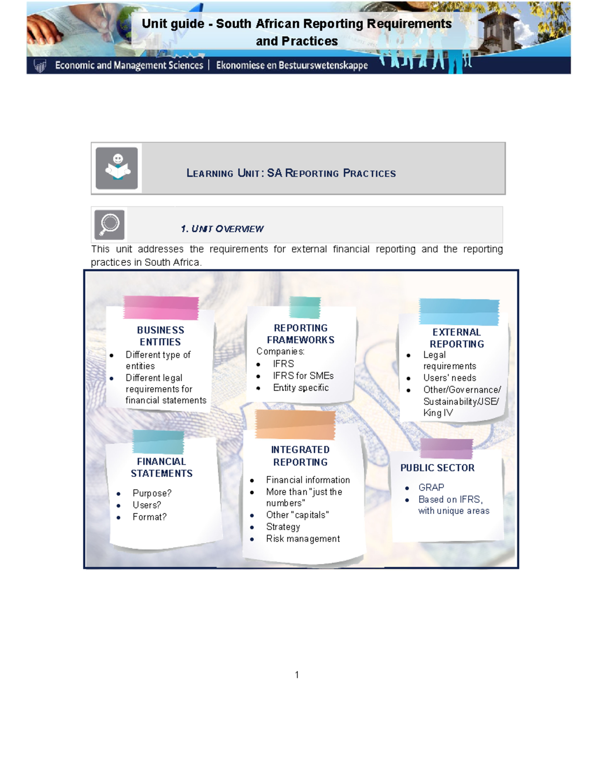 Unit guide - South African reporting practices - L EARNING U NIT : SA R ...