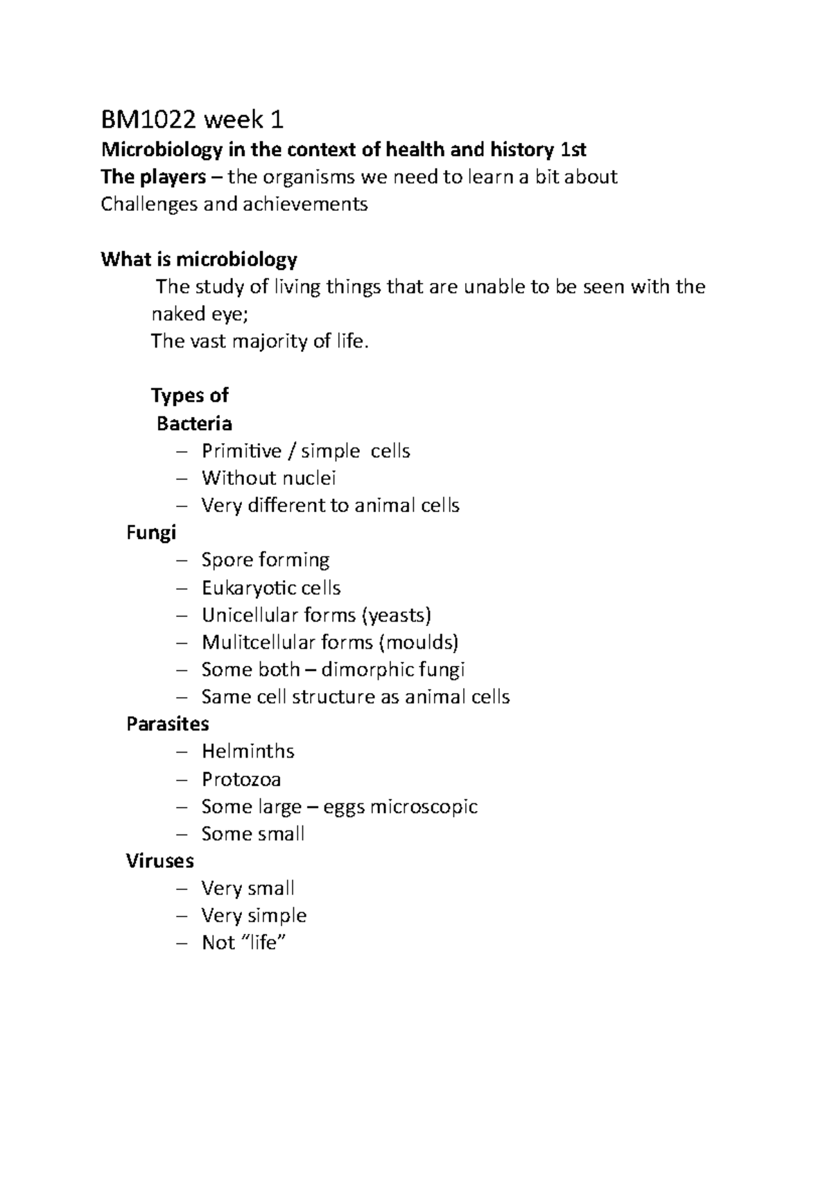 BM1022 week 1 - Lecture notes 1 - BM1022 week 1 Microbiology in the ...