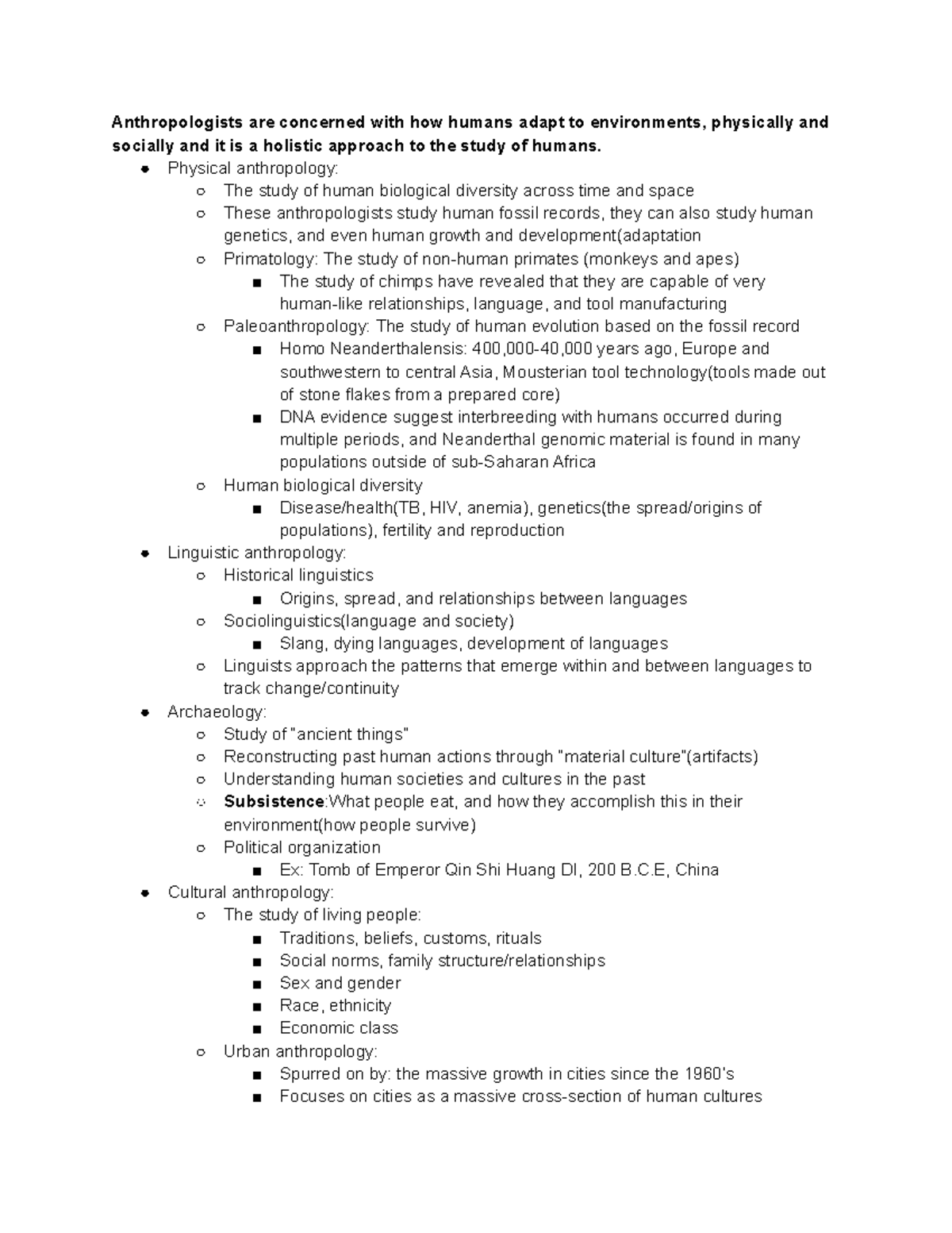 Cultural Anthropology All Notes - Anthropologists are concerned with ...