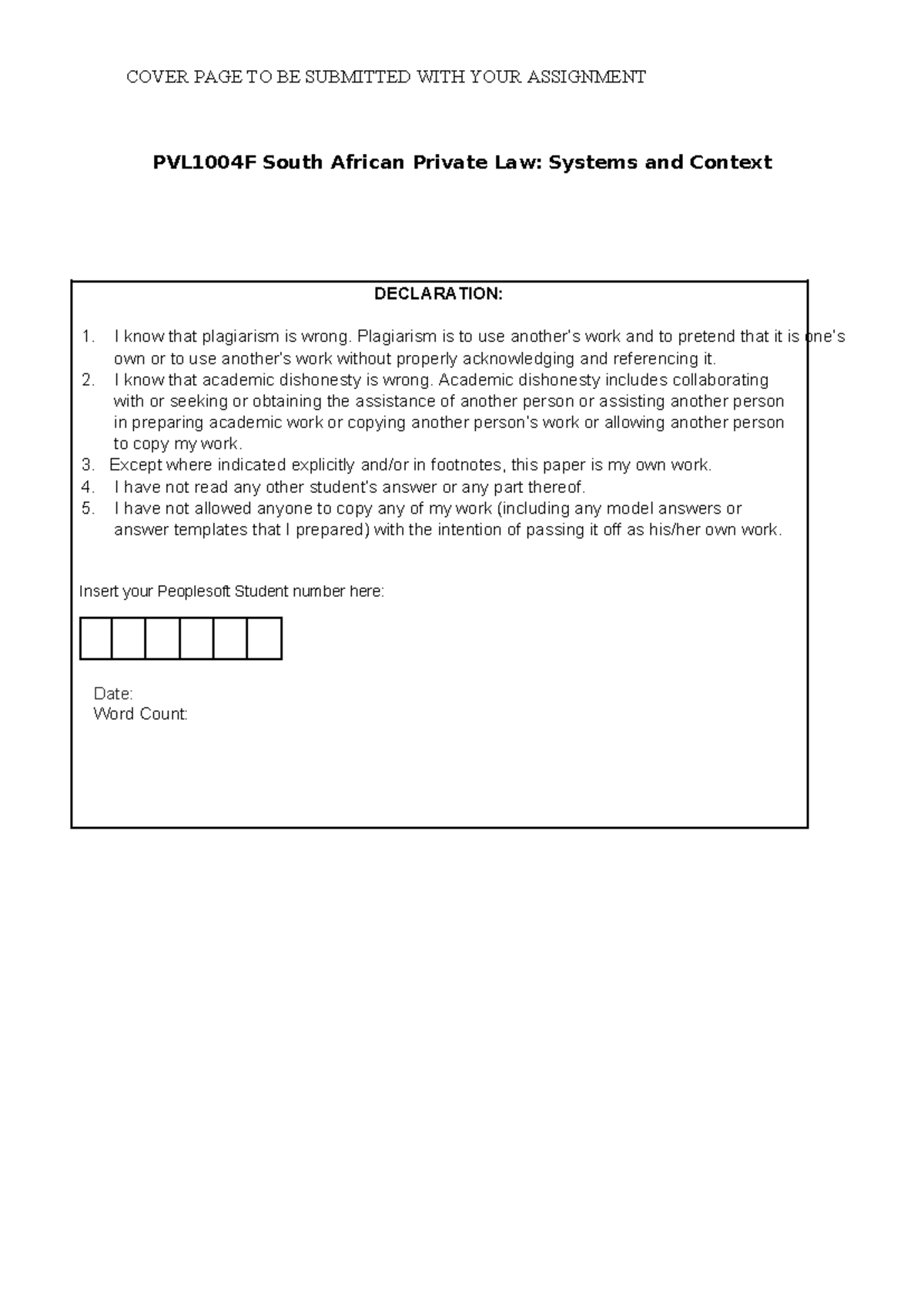 Sys Con Assignment cover sheet - COVER PAGE TO BE SUBMITTED WITH YOUR ...