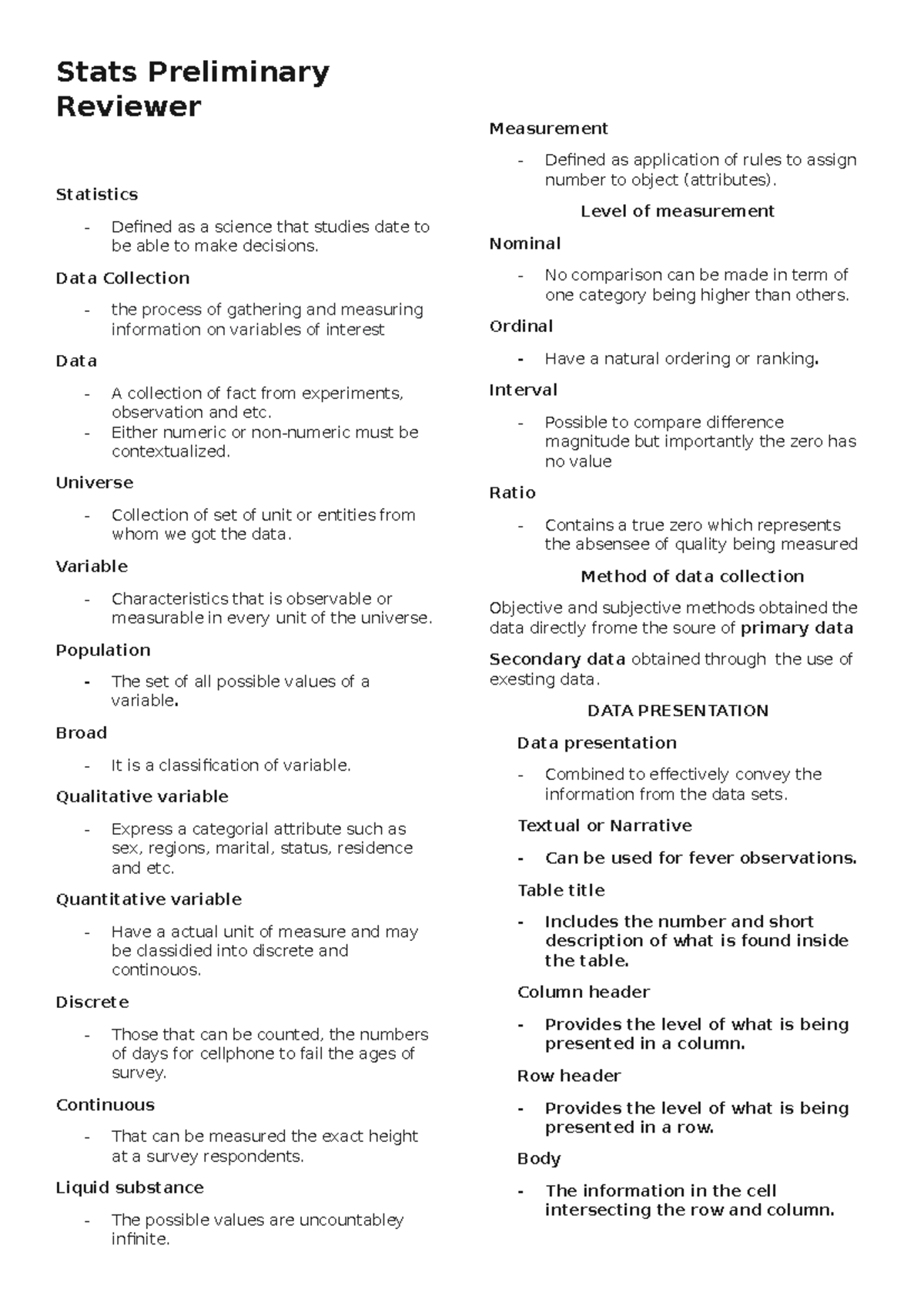 Stats Preliminary Reviewer - Stats Preliminary Reviewer Statistics ...