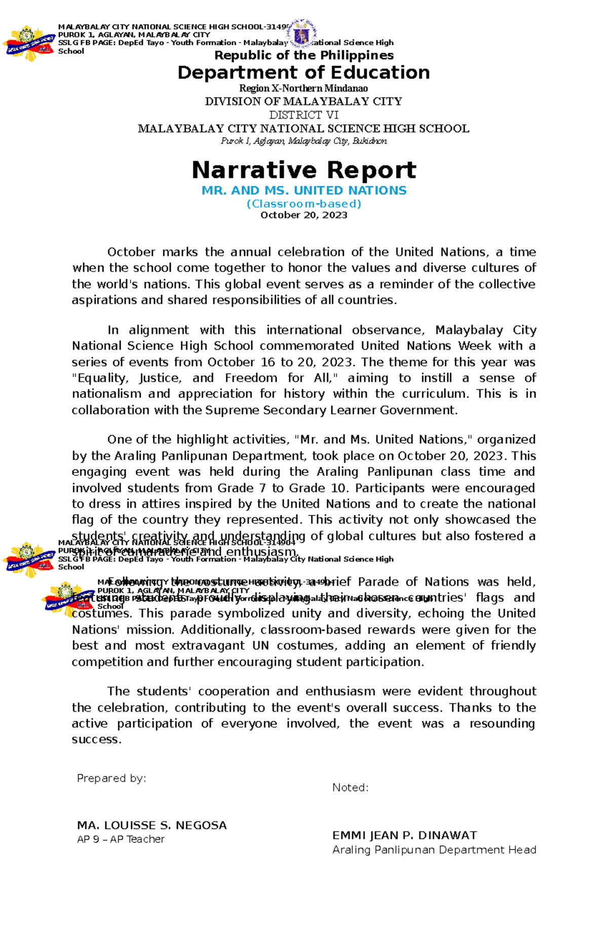 Narrative-Report-Mr-and-Ms-UN 2023-2024 - Prepared by: MA. LOUISSE S ...