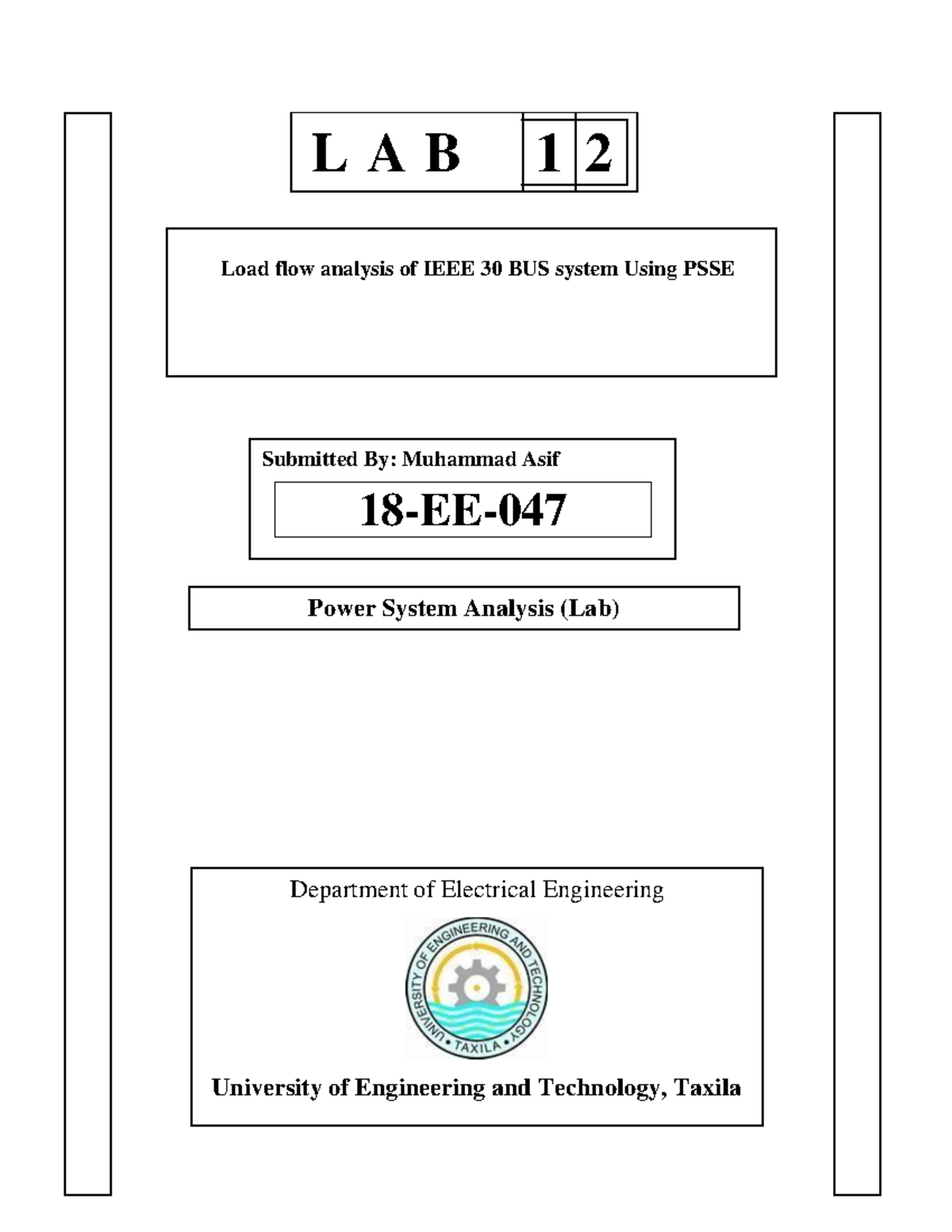 Power systems analysis Lab 12) 22-converted - L A B 1 2 Department of ...