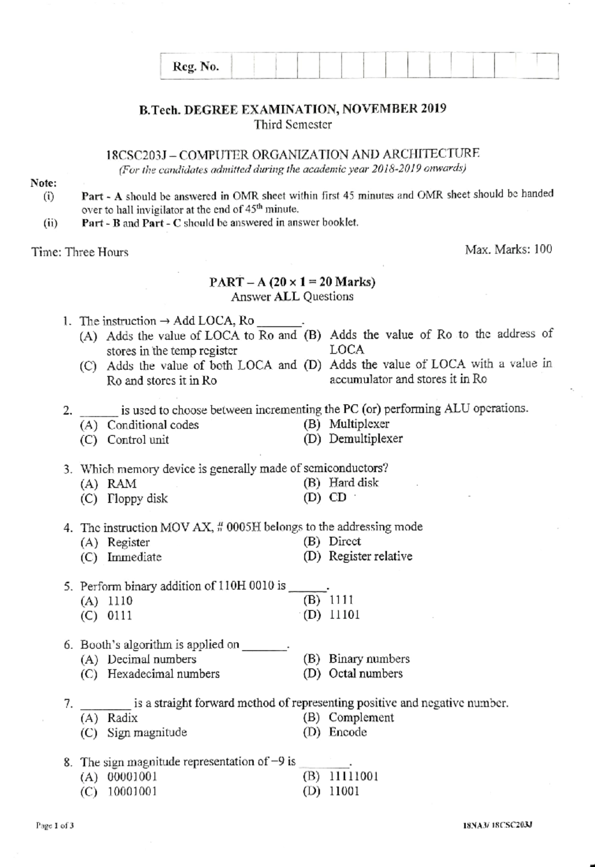 COA November 2k19 - pervious year question paper - 5 3. 3 3 3e 3e 3 3 e ...