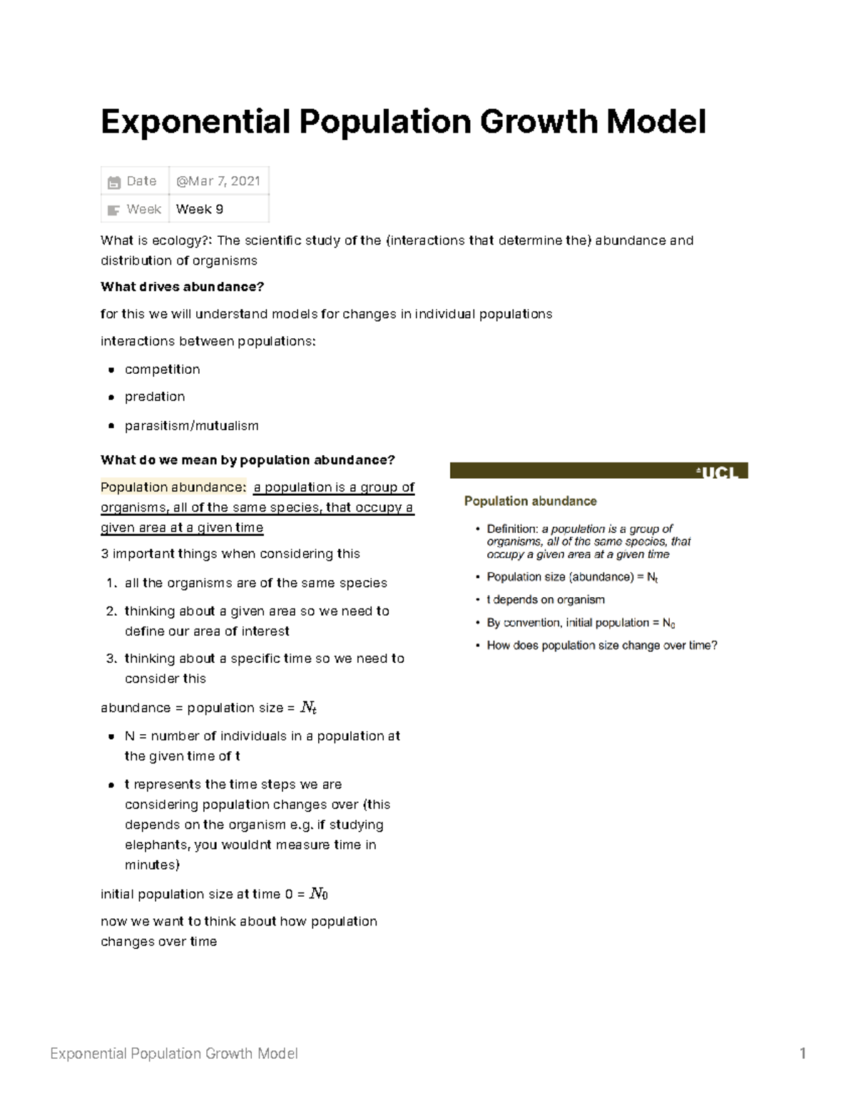 Exponential Population Growth Model Exponential Population Growth Model Date Week Week 9 What
