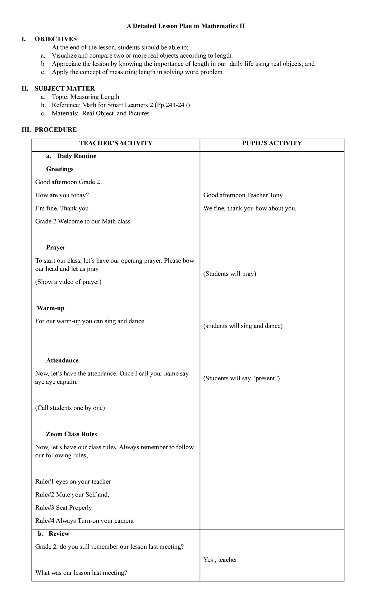 Measuring- Length- Gianan - A Detailed Lesson Plan in Mathematics II I ...
