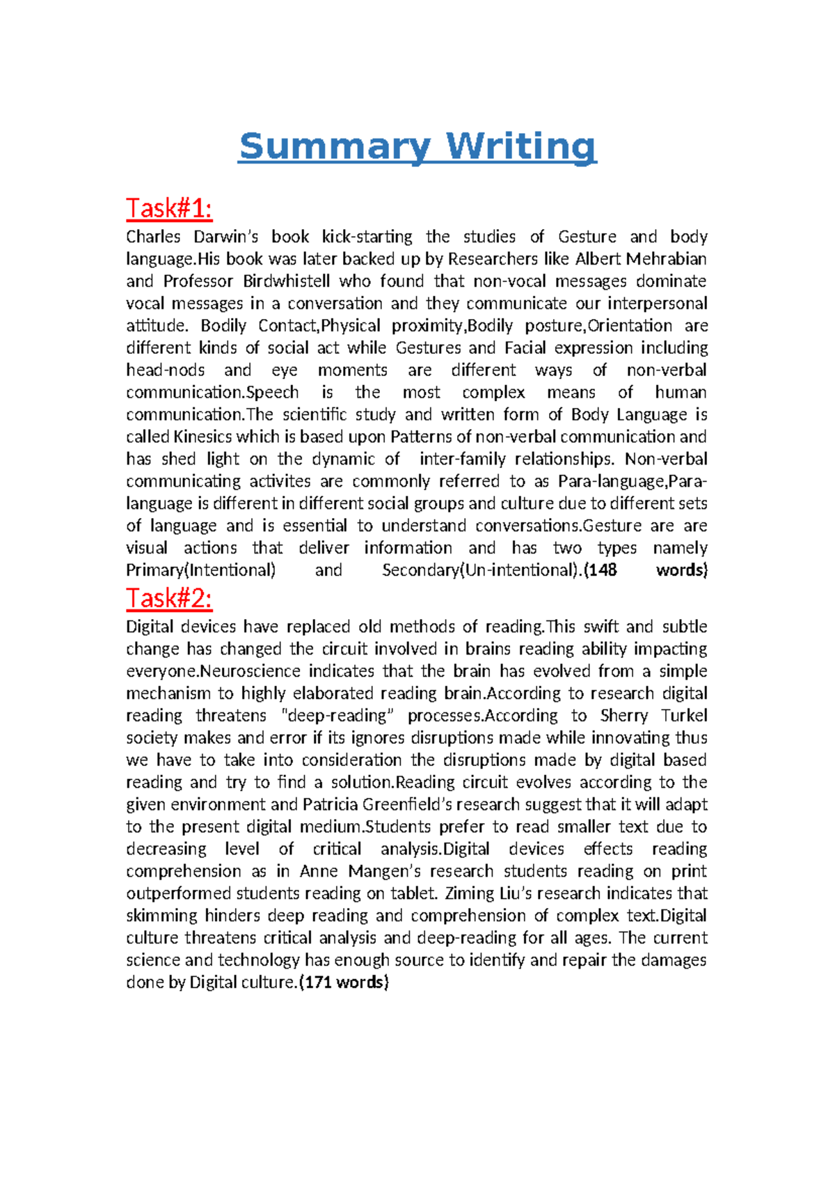 Summary Writing 2 - Hi my name - Summary Writing Task#1: Charles Darwin’s book kick-starting the ...