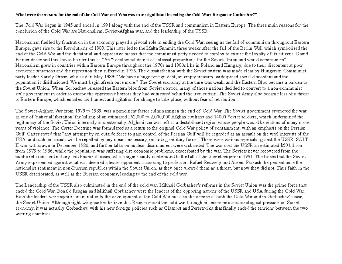 End of Cold War1 - Mod History Notes - What were the reasons for the ...