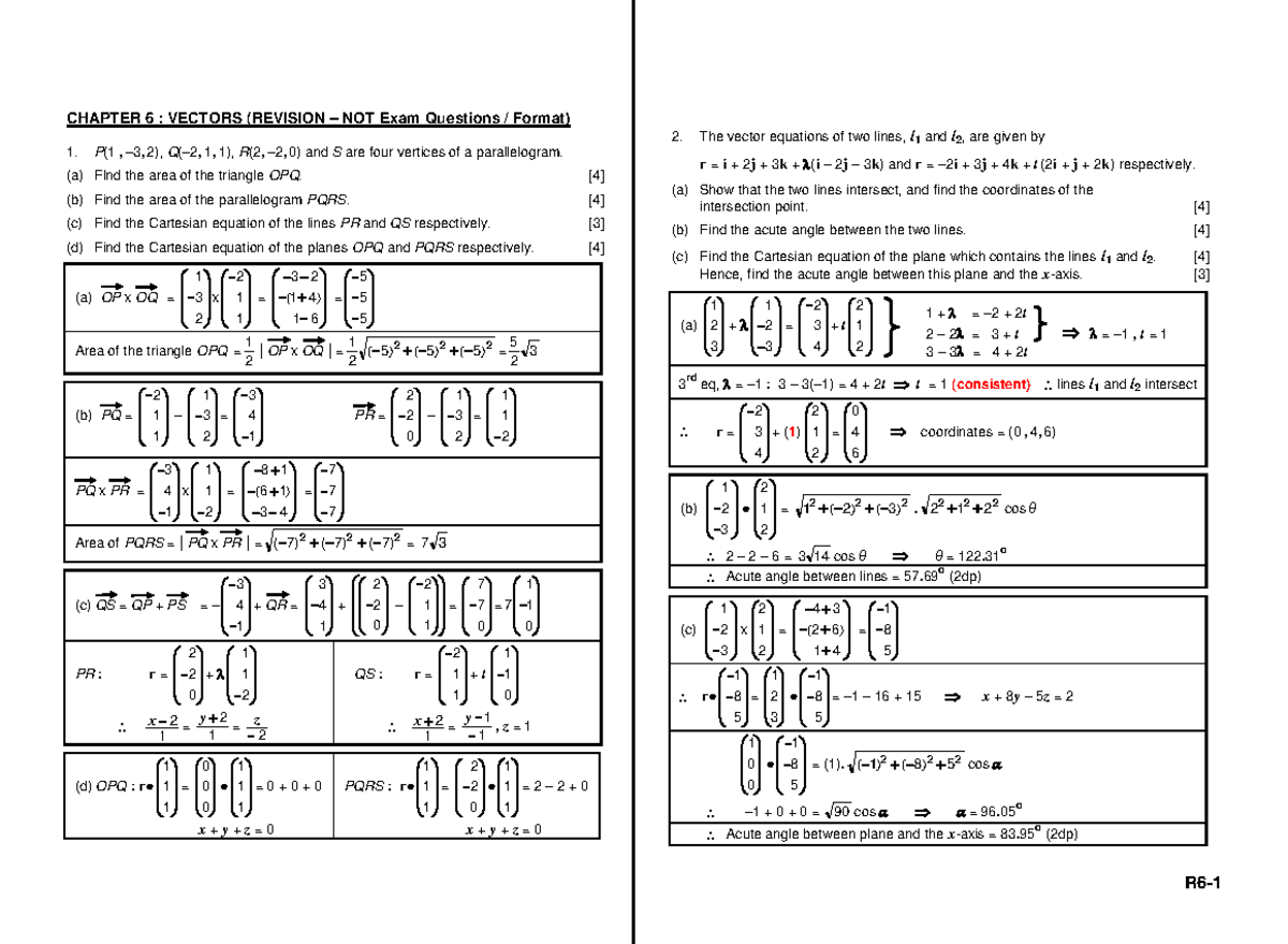2020 6R Vector Matrix ans - CHAPTER 6 : VECTORS (REVISION – N OT Exam ...