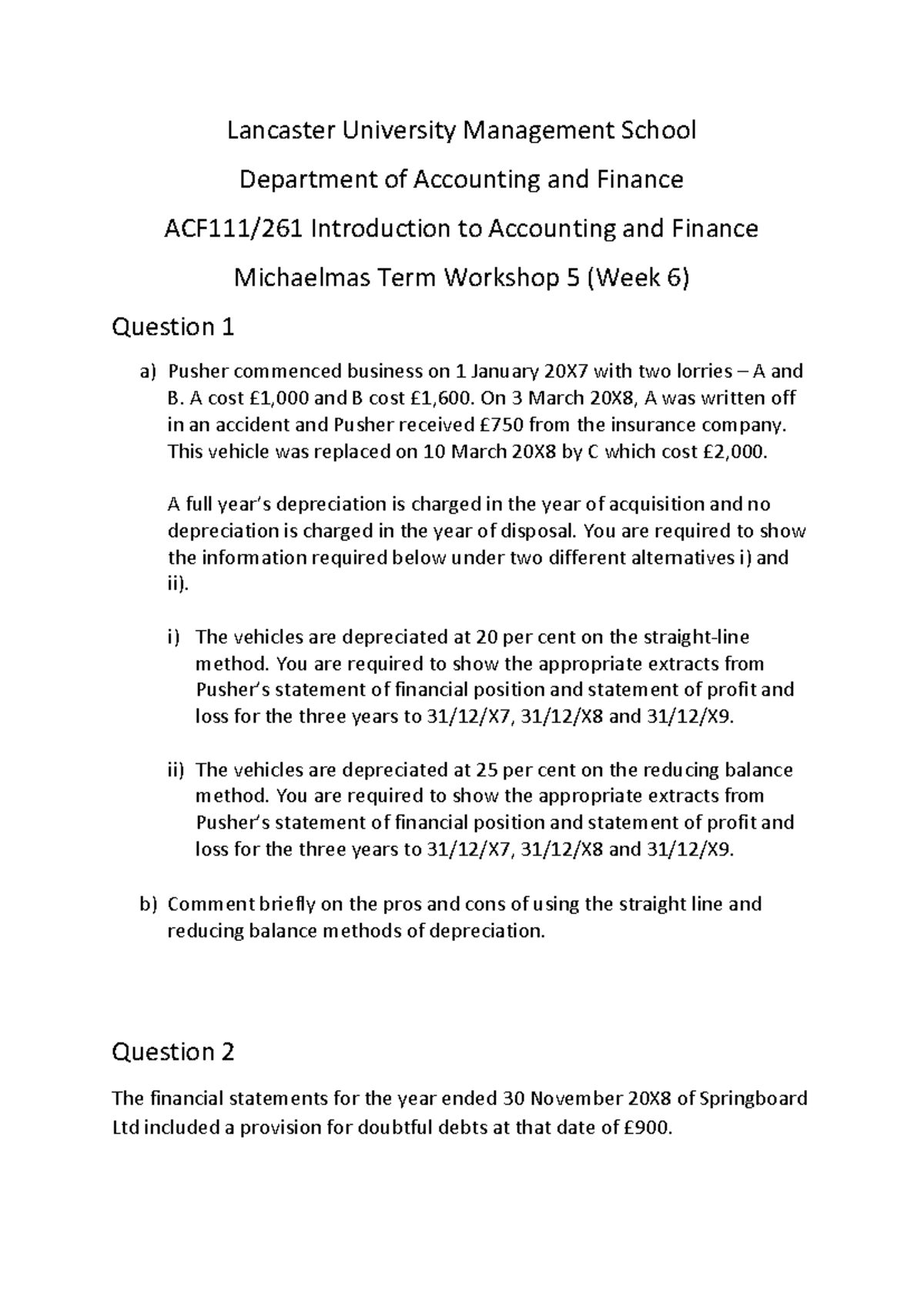 Workshop 5 Questions - Lancaster University Management School ...