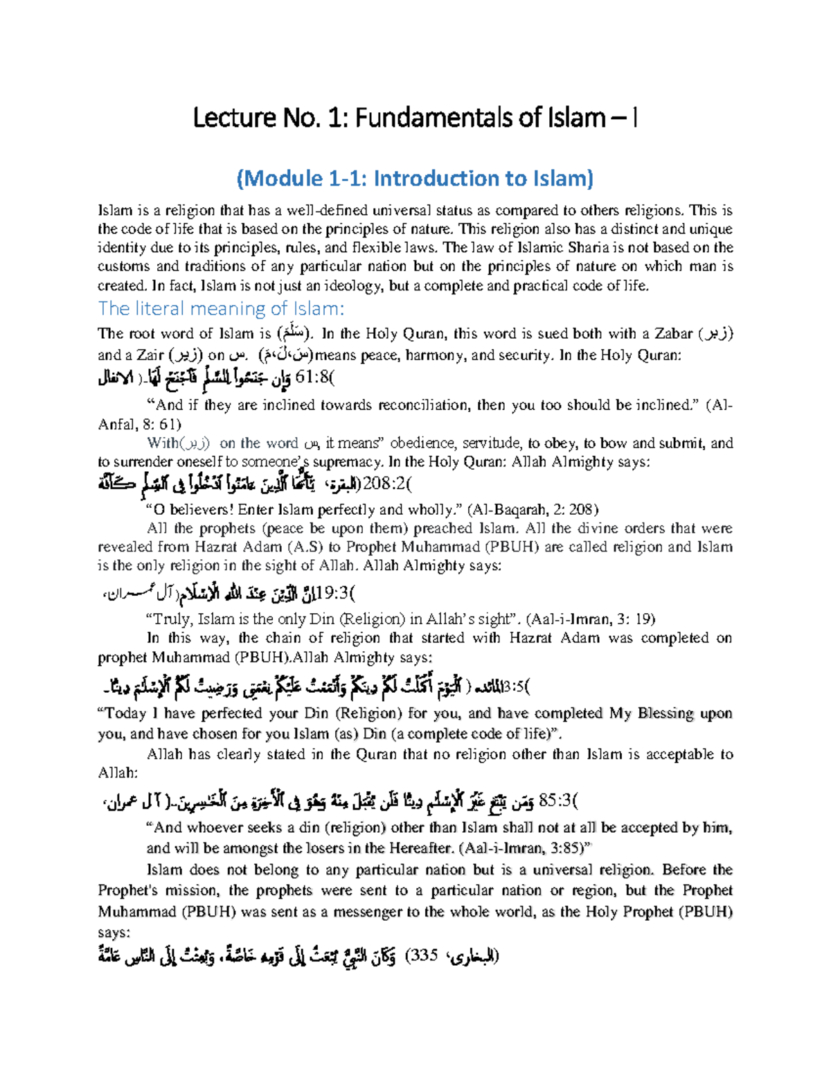 Handouts Lecture 01 ISL 202 (English) - Lecture No. 1: Fundamentals of ...