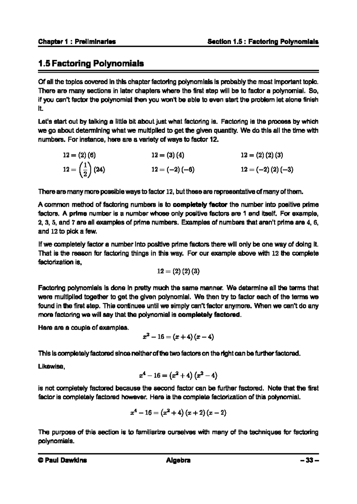 Factoring and Rational Expressions - Chapter 1 : Preliminaries Section ...