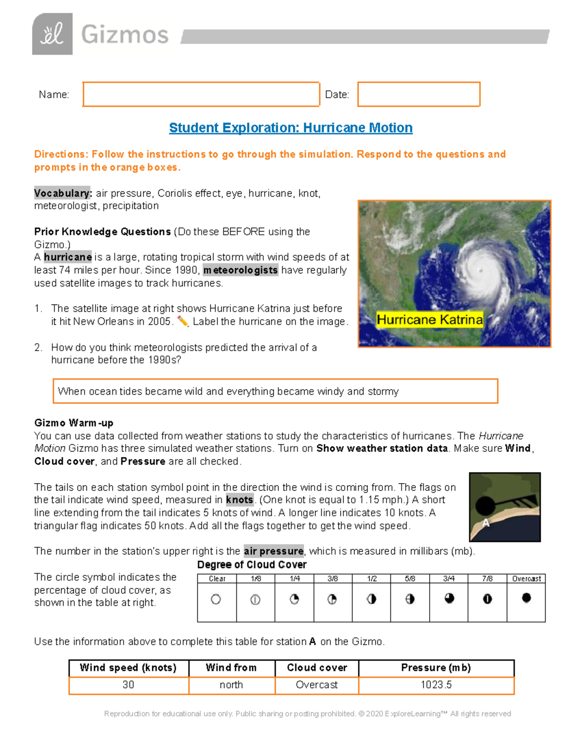 Hurricane Motion SE - A weather document - Name: Date: Student ...
