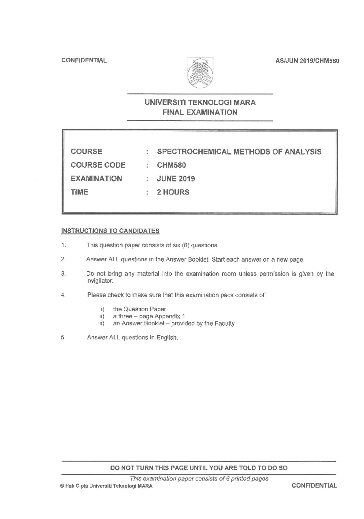 CHM580 JUNE 2019 - notes - Chemical Technical Technology And Unit ...