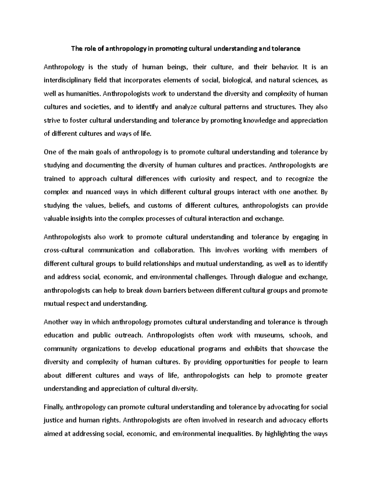 Introduction to Cultural Anthropology - The role of anthropology in ...