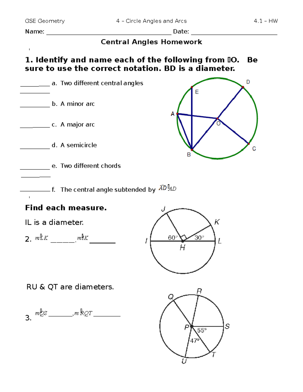 4.1 - central angles homework 2 - GSE Geometry 4 – Circle Angles and ...