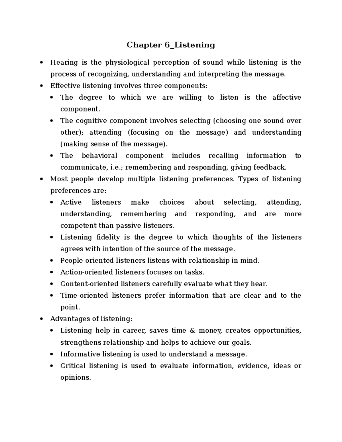 Chapter 6 - Chapter 6_Listening Hearing is the physiological perception ...