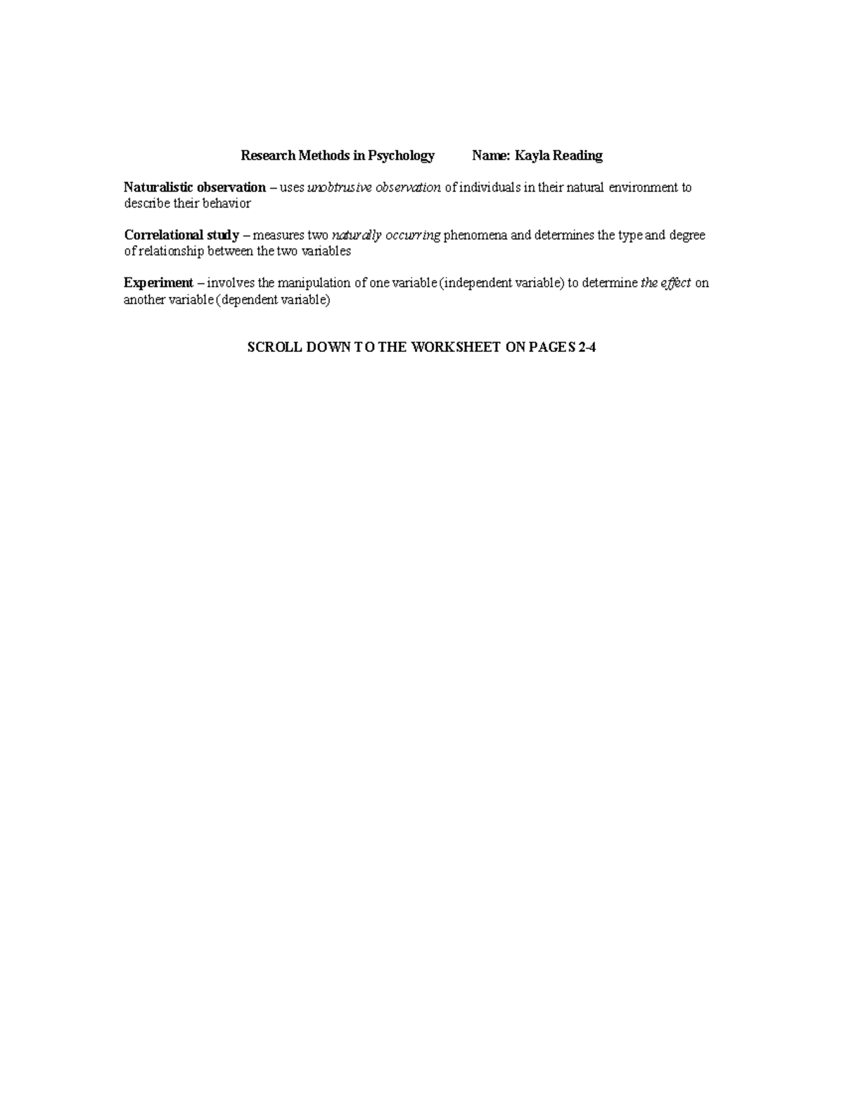 1 research methods exercise- psychology - Research Methods in ...