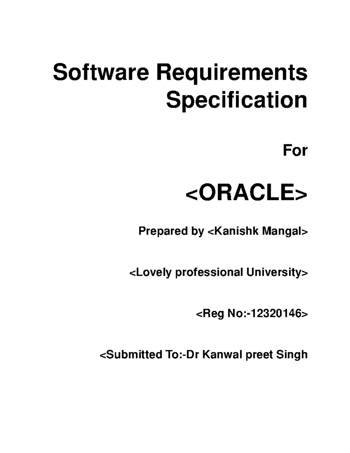 Oracle SRS sse320 - Software Requirements Specification For Prepared by