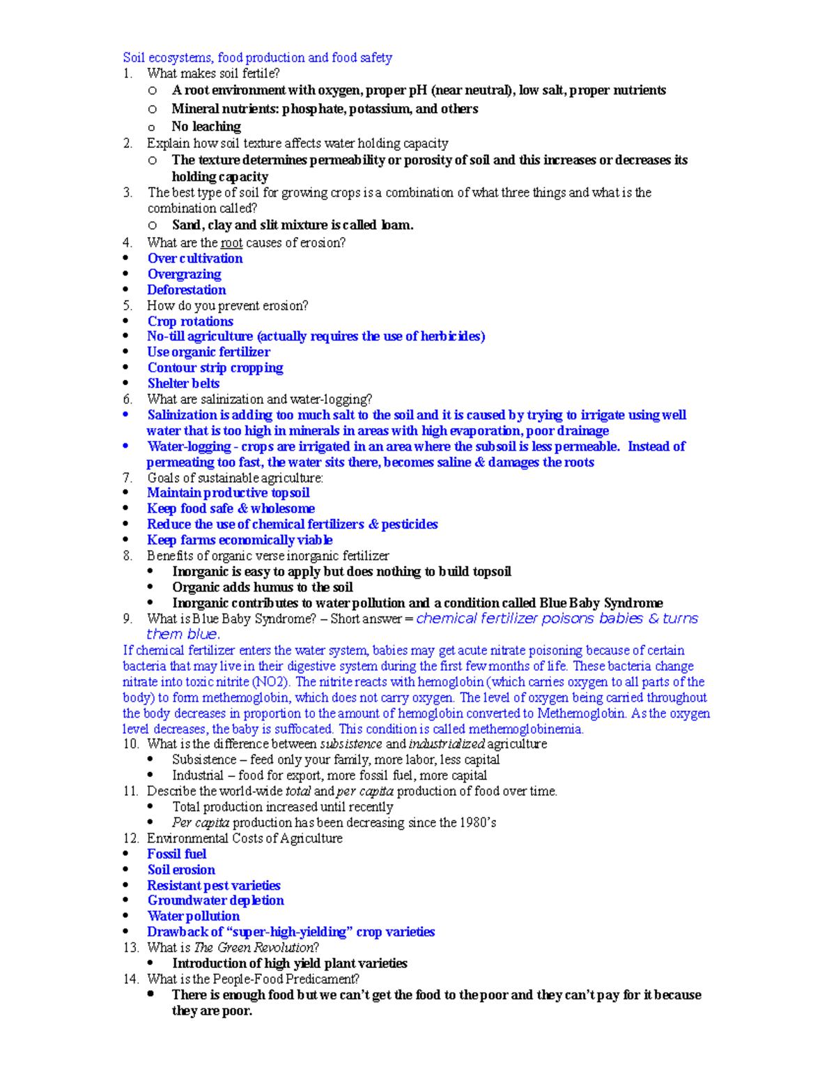 Exam 2 study guide - Soil ecosystems, food production and food safety 1 ...