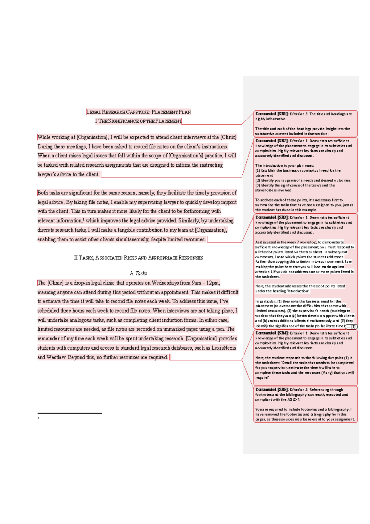 Assessment Task 3 Example (Placement Plan) - LEGAL RESEARCH CAPSTONE ...