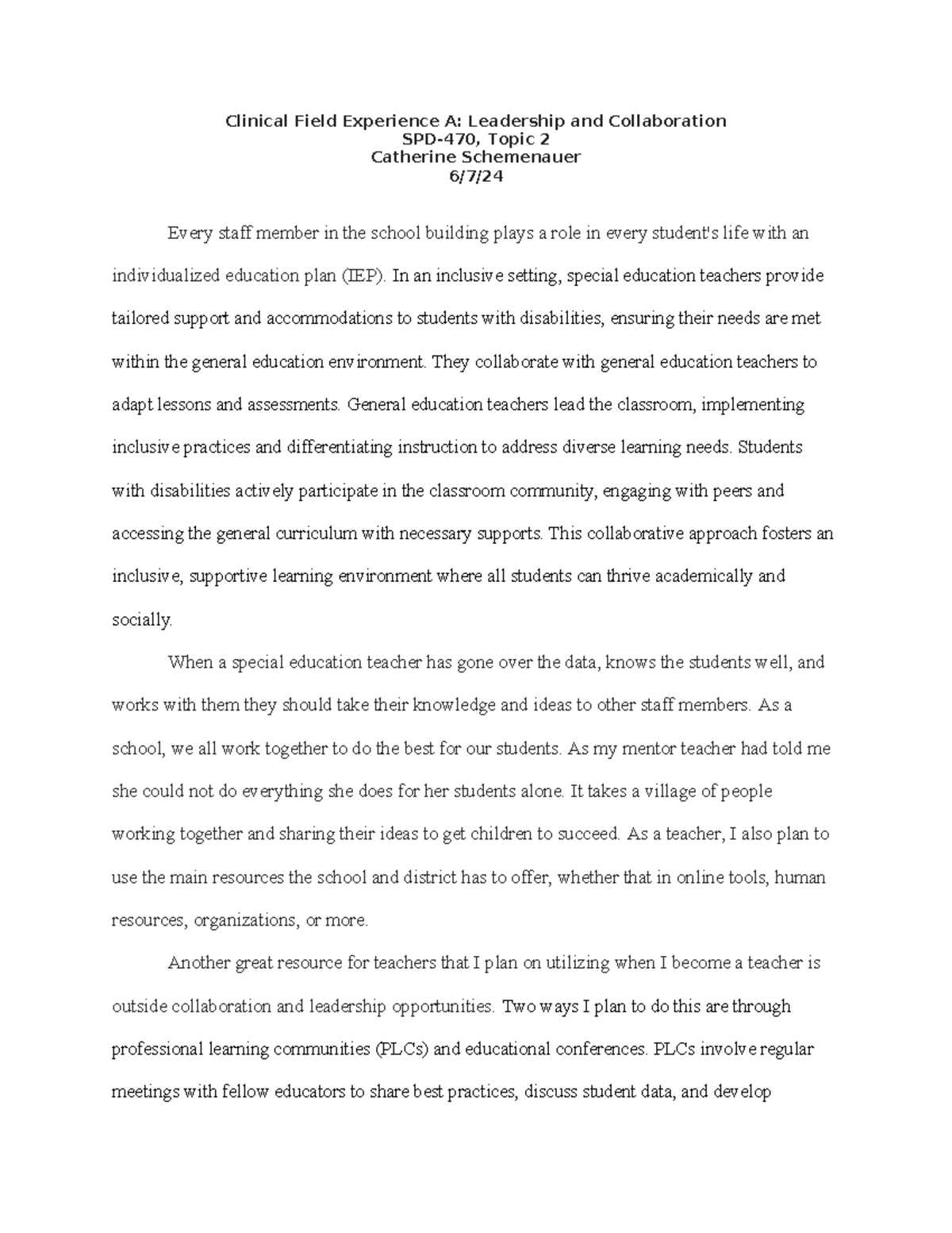 Clinical Field Experience A SPD-470 T2 - Clinical Field Experience A ...