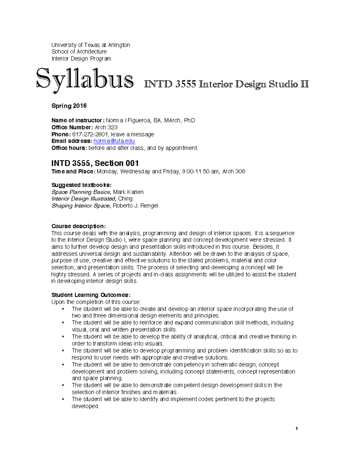 INTDstudio Spring 2016 syllabus - University of Texas at Arlington ...