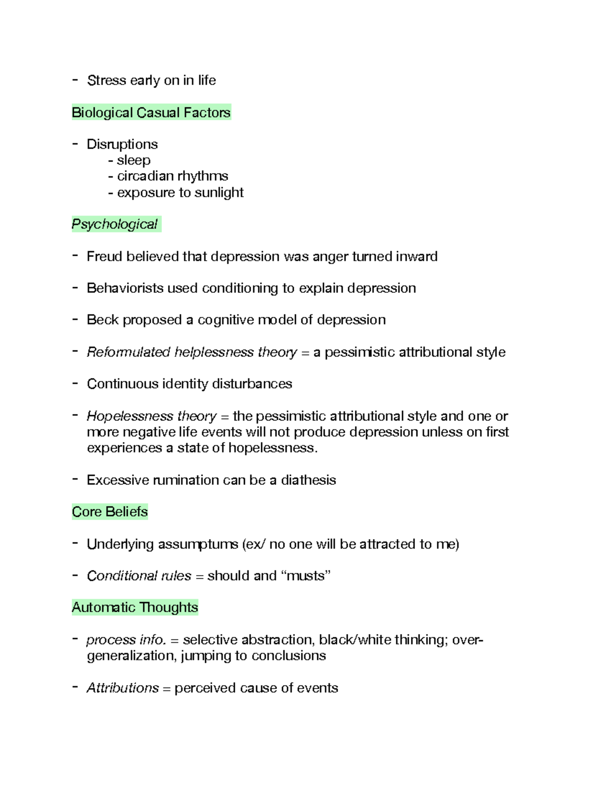 Abnormal psych-2 - Stress early on in life Biological Casual Factors ...
