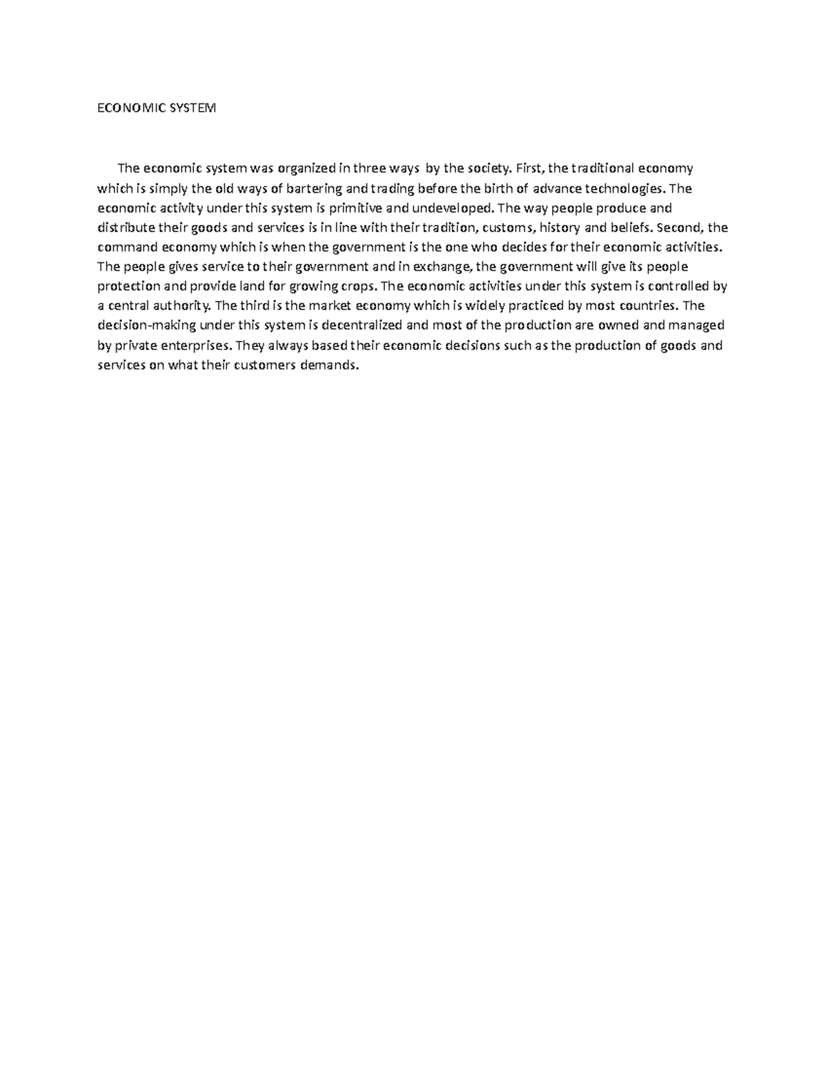 Economic System - ECONOMIC SYSTEM The economic system was organized in ...