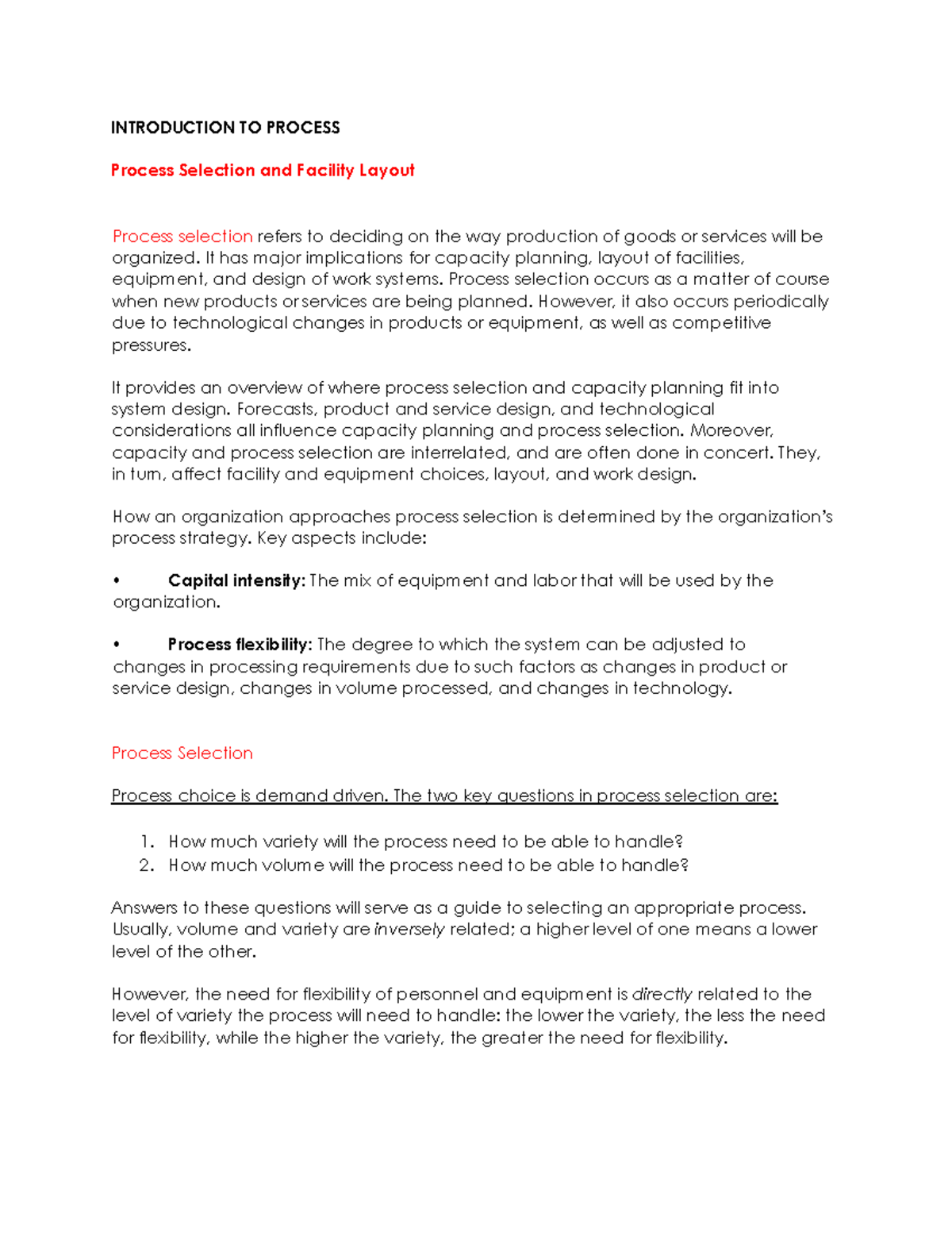 Introduction to Process - Operations Management - Studocu