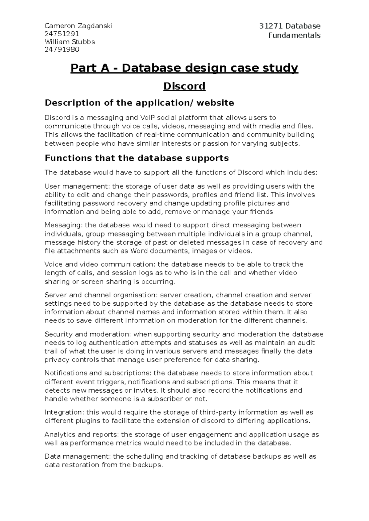 Part A data fun - 24751291 William Stubbs 24791980 31271 Database Fundamentals Part A - Database ...