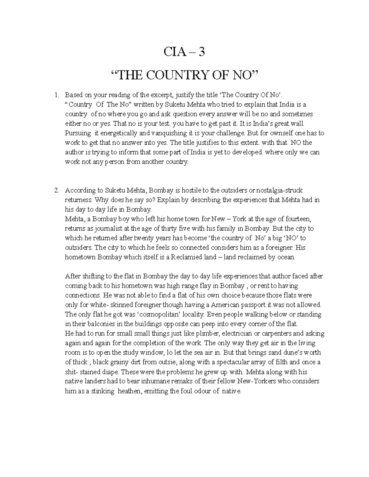 CIA ASSIGNMENT ADDITIONAL ENGLISH - Additional English - Christ ...