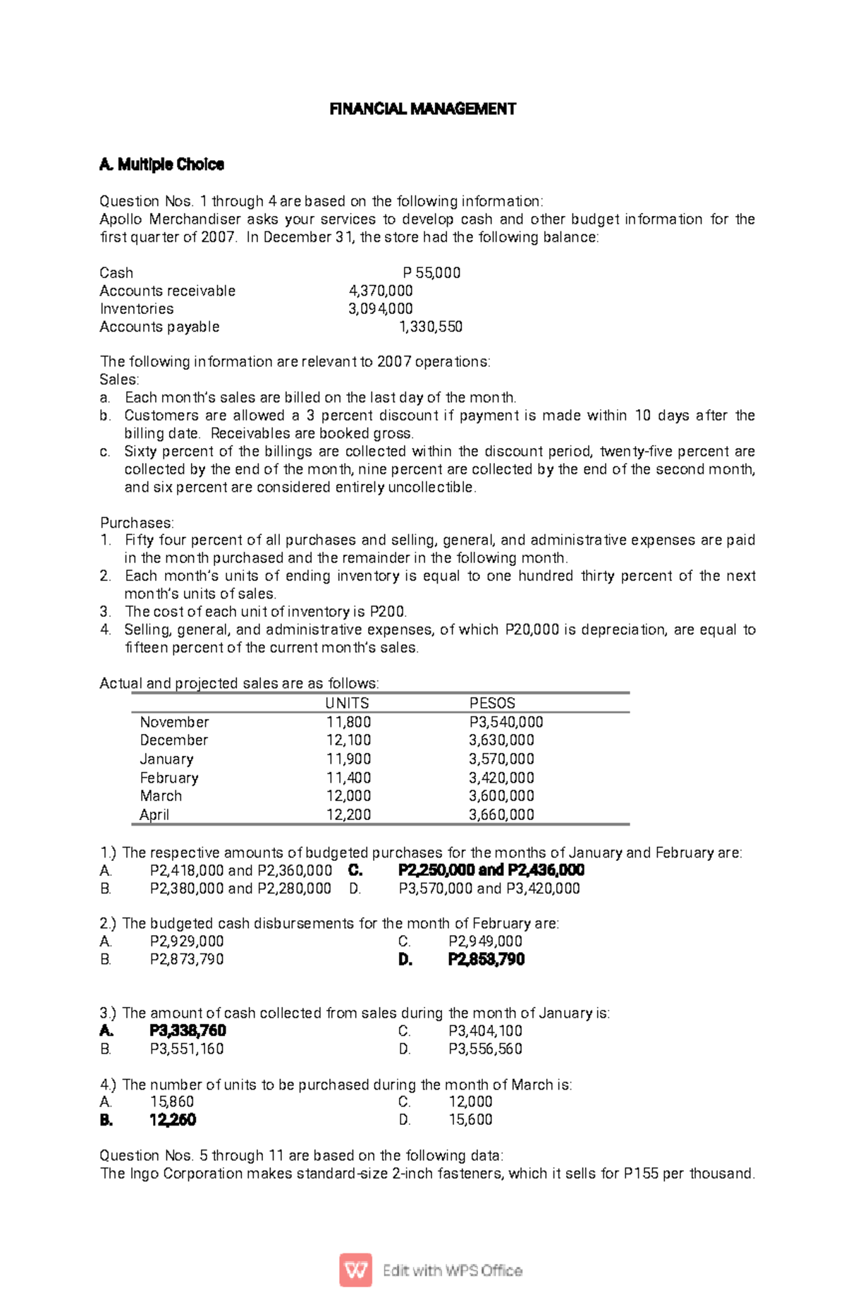 Financial-Management practice materials - FINANCIAL MANAGEMENT A ...