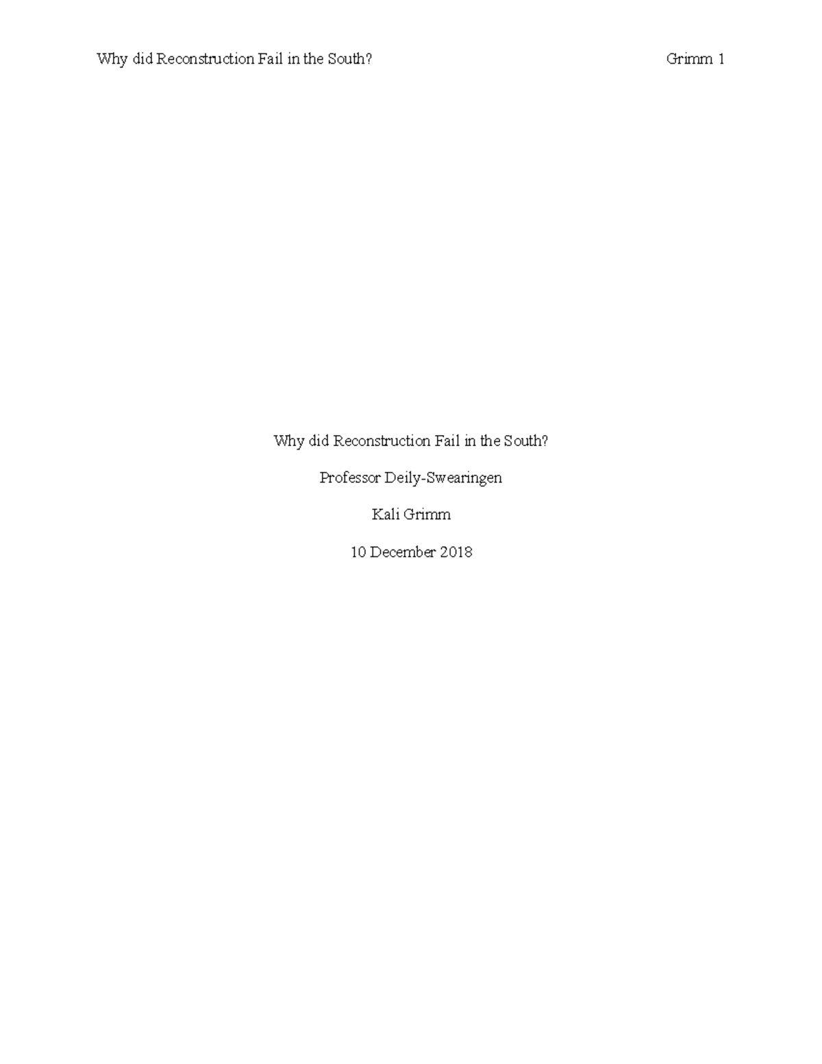 Why did Reconstruction Fail in the South? - Why did Reconstruction Fail ...