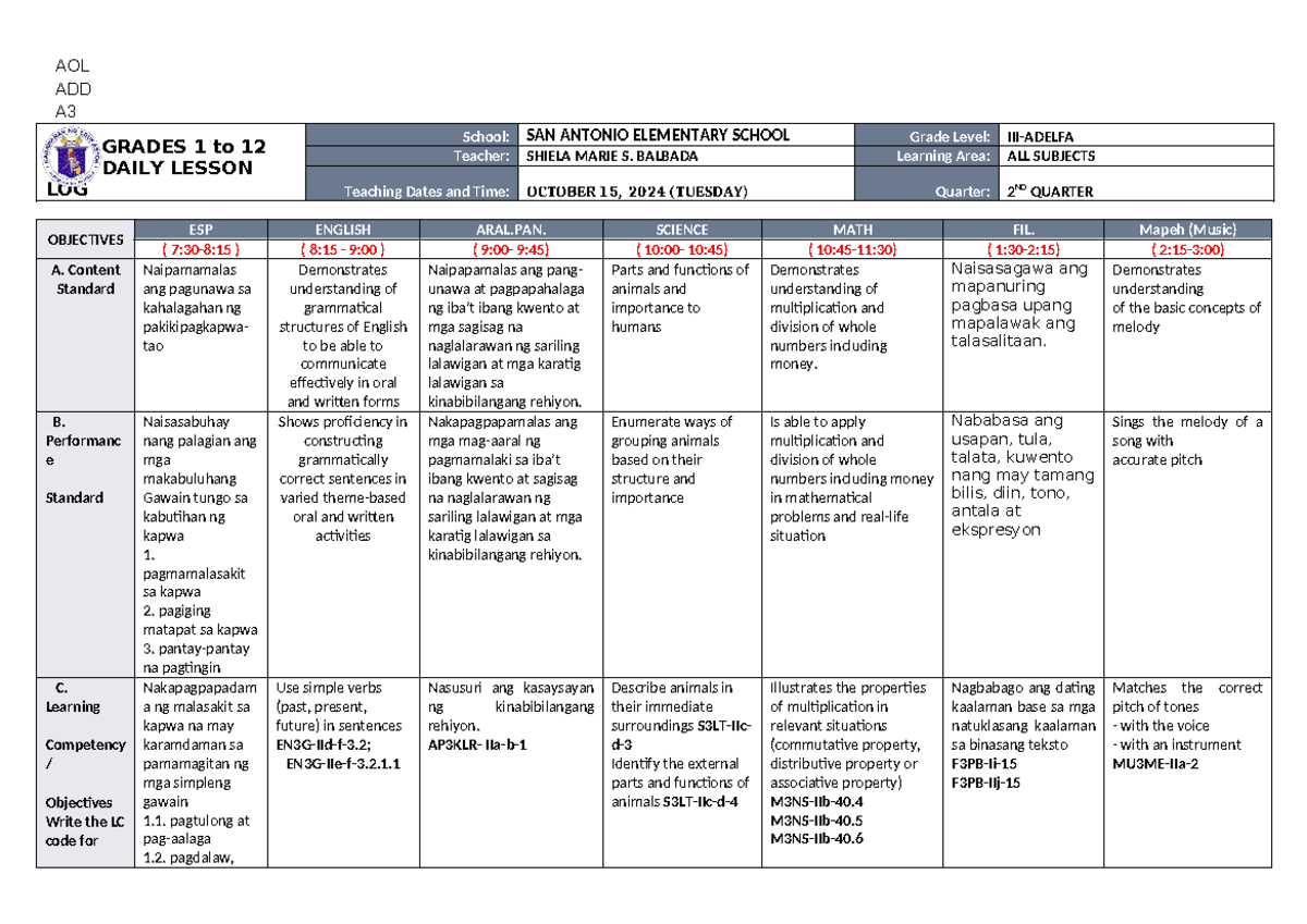 DLL Grade 3 (2nd Quarter Week 2) 2 - AOL ADD A GRADES 1 to 12 DAILY ...