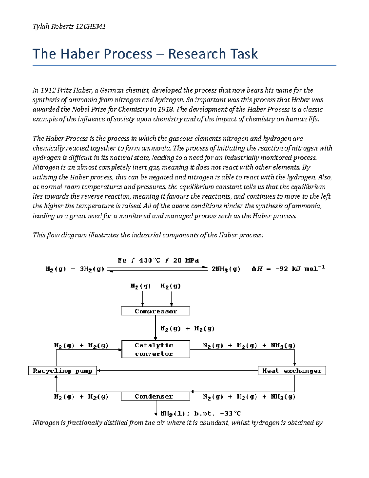 Haber-Process-Assessment - The Haber Process – Research Task In 1912 ...