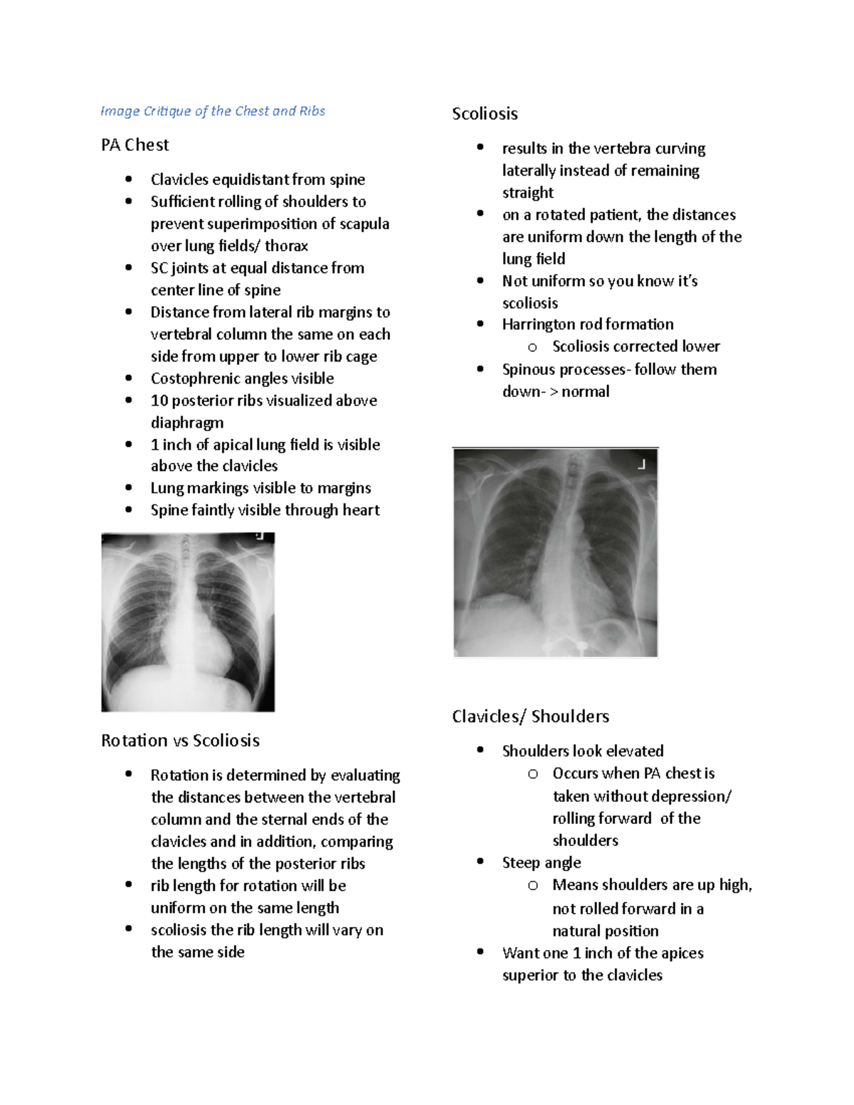 Chest image critique - in depth notes - Image Critique of the Chest and ...